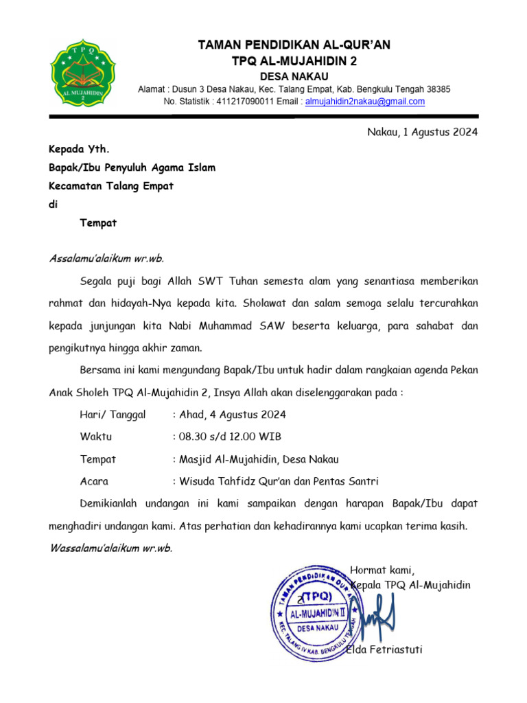 Undangan Wisuda Tahfidz (BapakIbu) | PDF