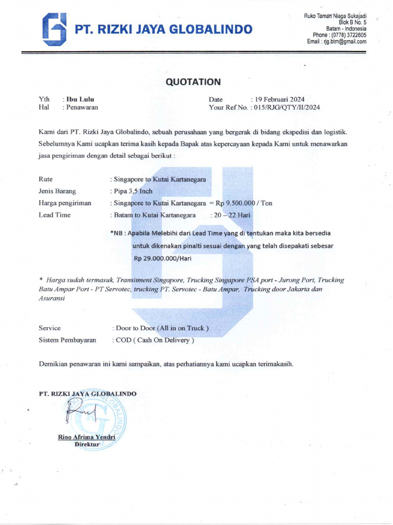 Quotation Bu Lulu Shipment 2 | PDF