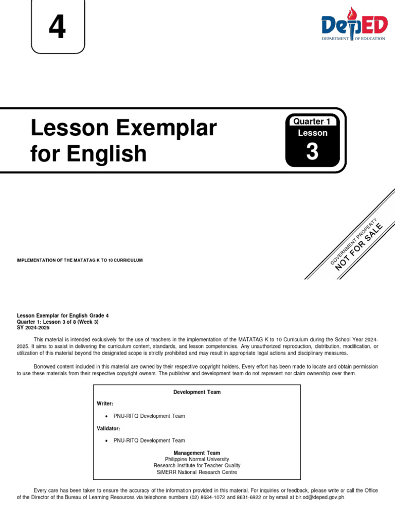 Q1 - LE - English 4 - Lesson 3 - Week 3 | PDF | Word | Curriculum