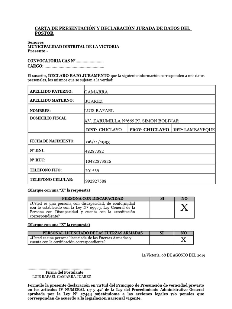 Arch Conv 0440 | PDF | Documento de identidad | Declaración jurada