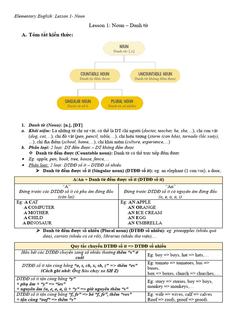 Elementary English - Lesson 1 - Noun | PDF