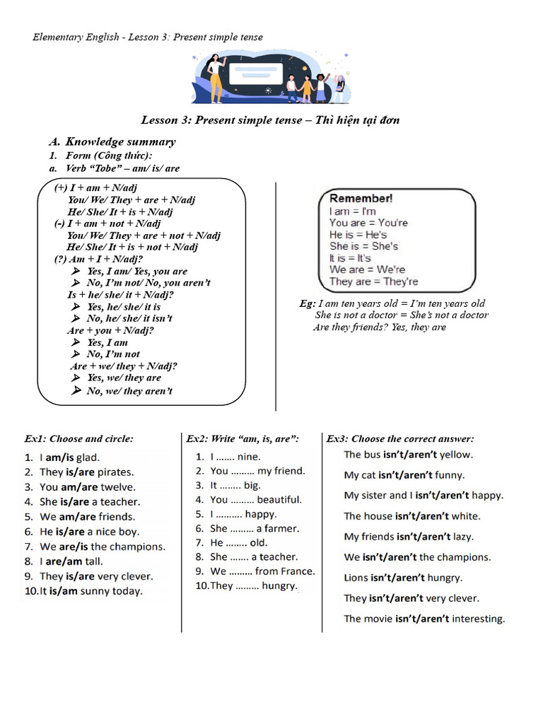 Elementary English - Lesson 3 - Present simple tense | PDF