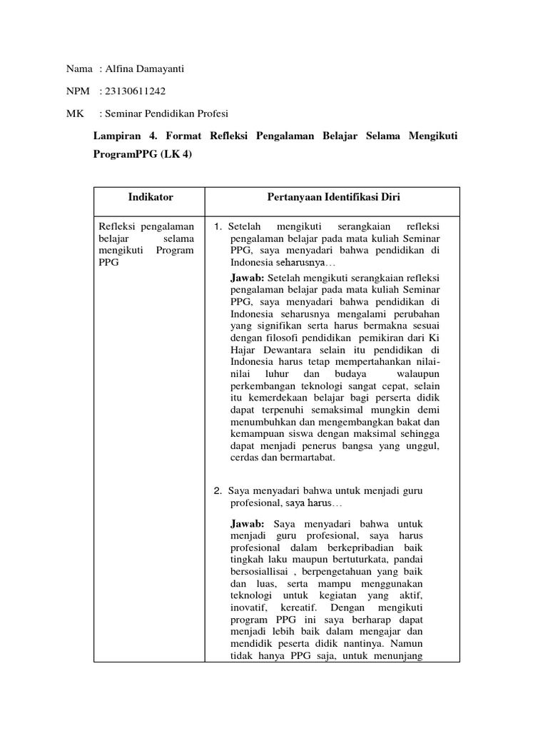 LK 4. Refleksi Pelaksanaan Pembelajaran Seminar Proposal | PDF