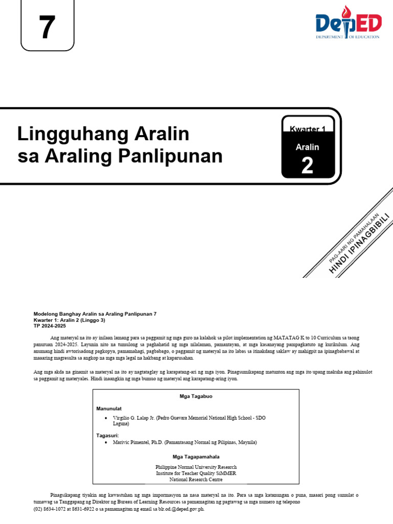 LE - Q1 - AP7 - Lesson 2 Week 3 | PDF