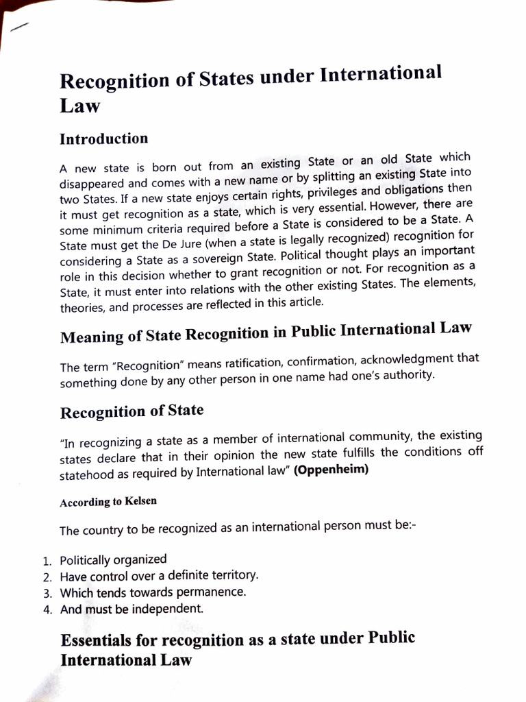 International Law - Recognition | PDF | Sovereign State | International Law