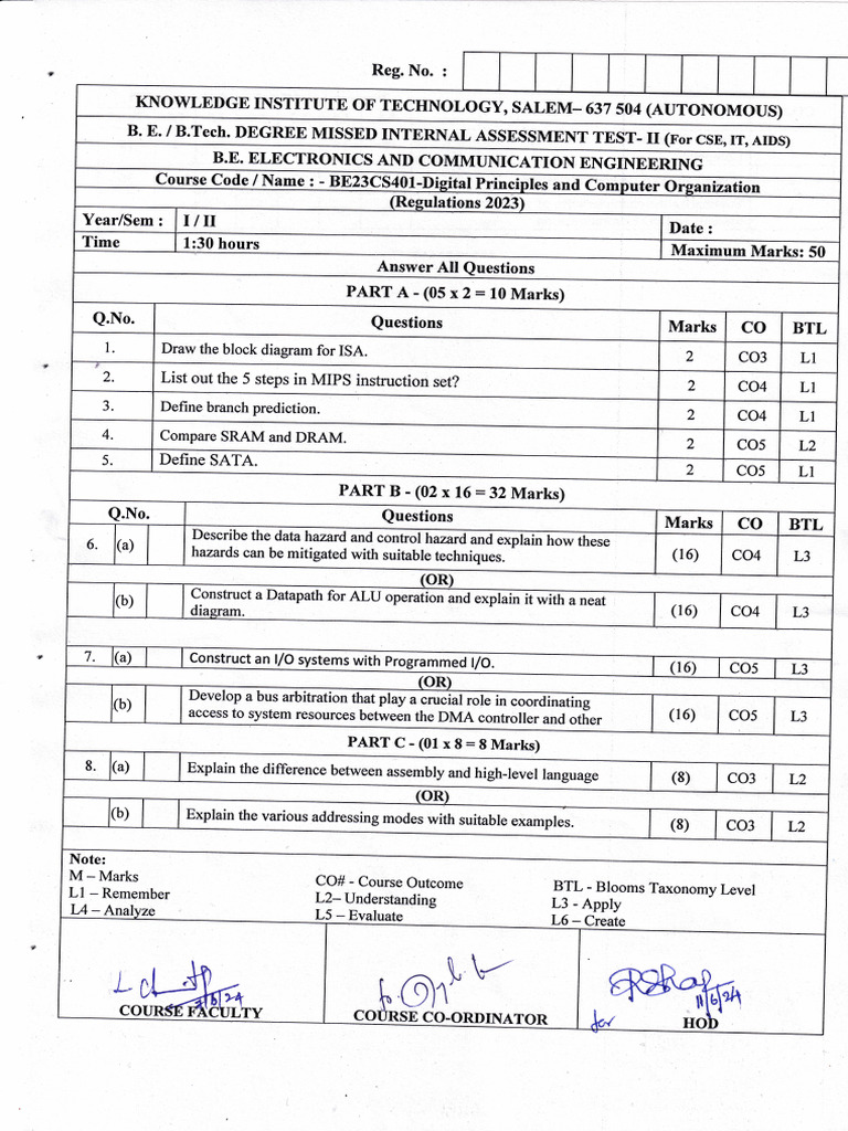 DPCO Missed IAT 2 Question Paper | PDF | Digital Electronics | Computer Hardware