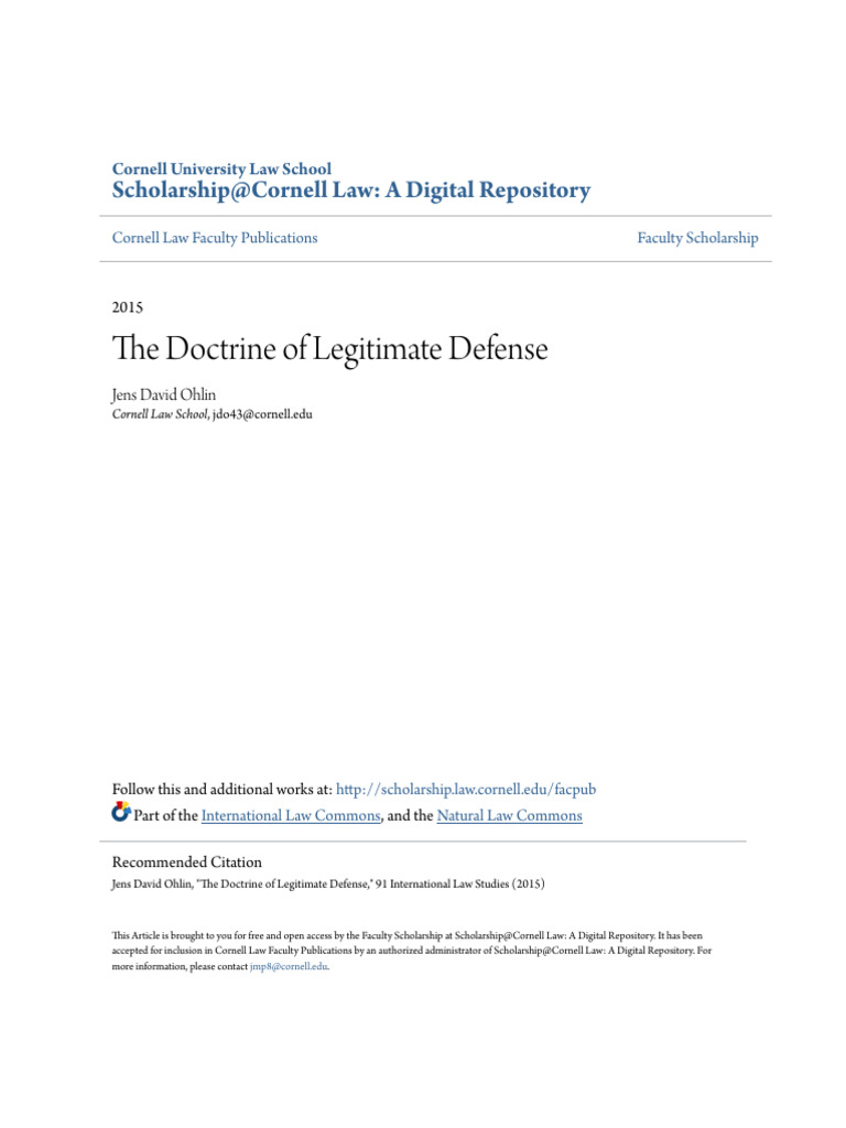 The Doctrine of Legitimate Defense | PDF | International Law | Natural Law