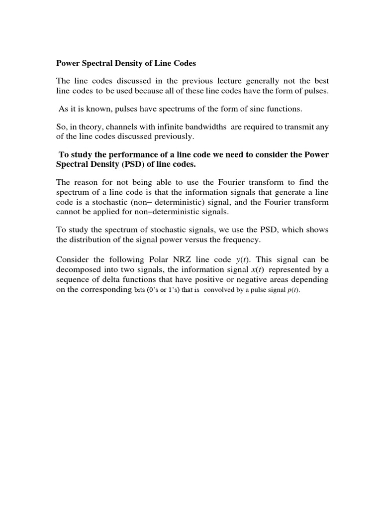 PSD Line Codes | PDF | Spectral Density | Bandwidth (Signal Processing)