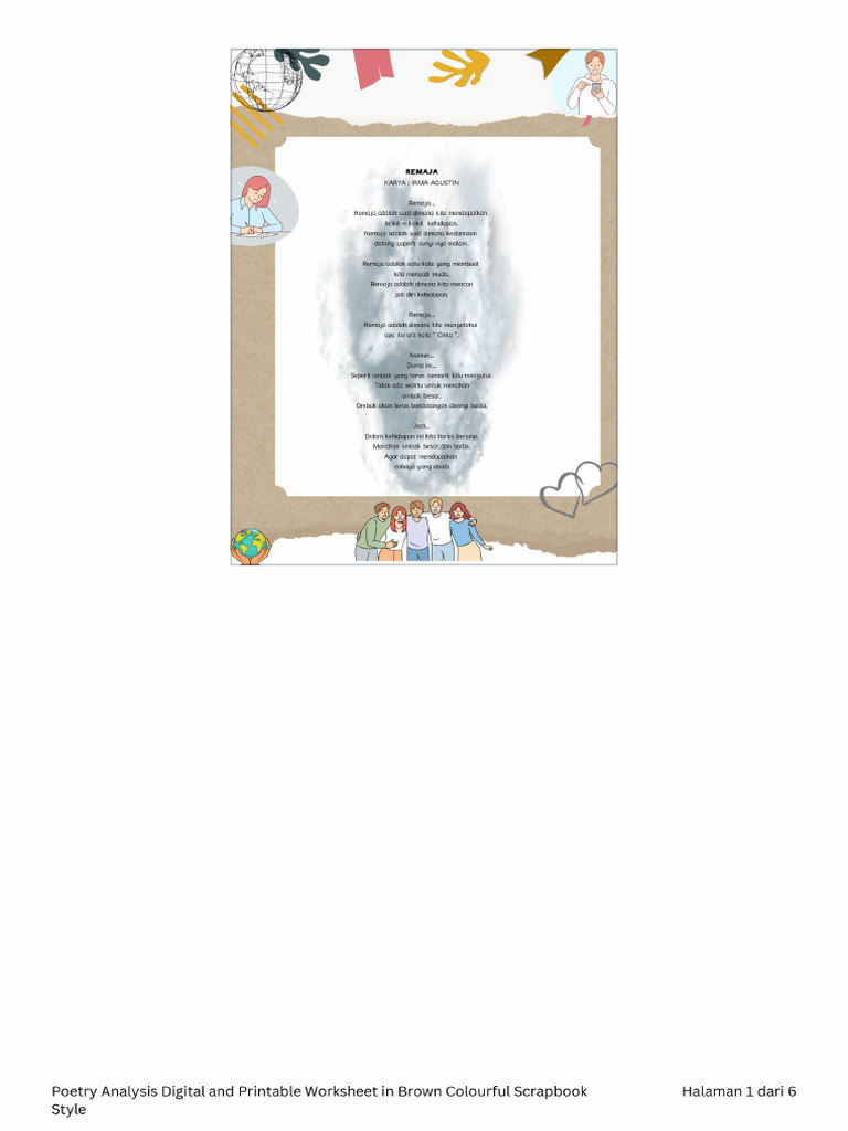 Poetry Analysis Digital and Printable Worksheet in Brown Colourful ...