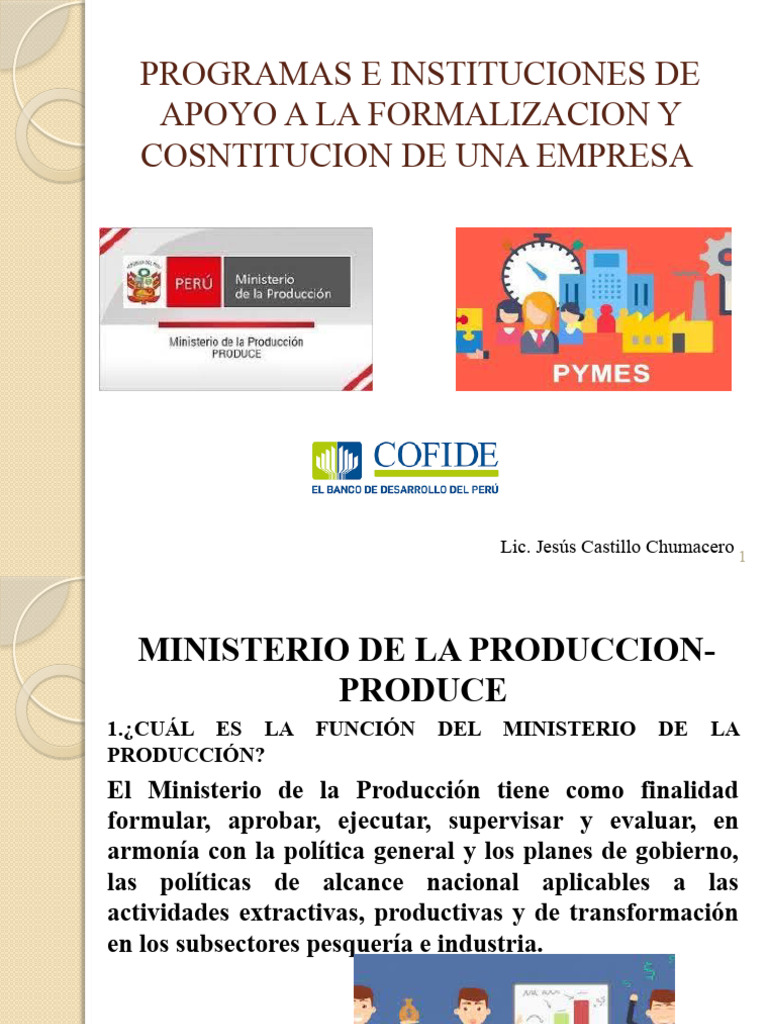 Tema 12 - Clase Programas e Instituciones de Apoyo A La Formalizacion y Constitucion de Una ...