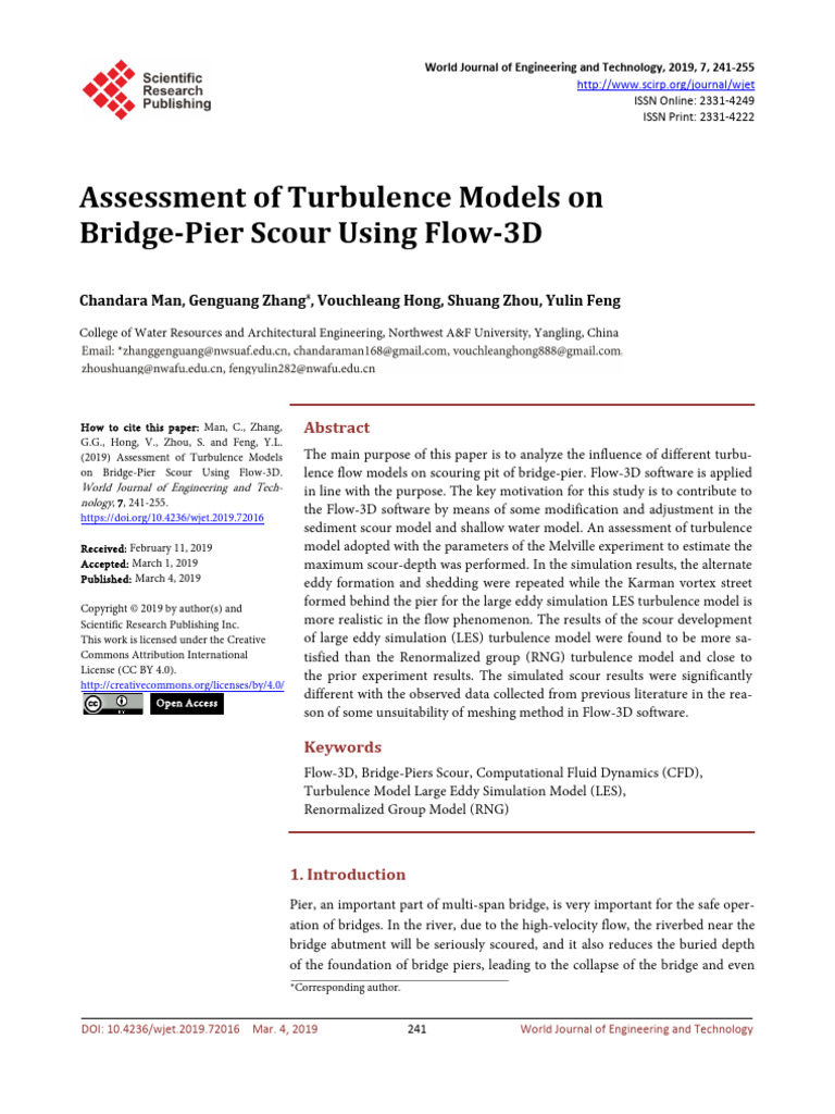 Assessment of Turbulence Models On Bridge-Pier Sco | PDF | Fluid Dynamics | Navier–Stokes Equations