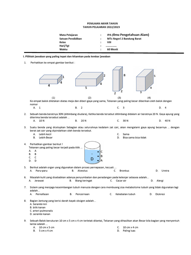 Soal PAT IPA Kelas 8 Sem 2 2023 | PDF