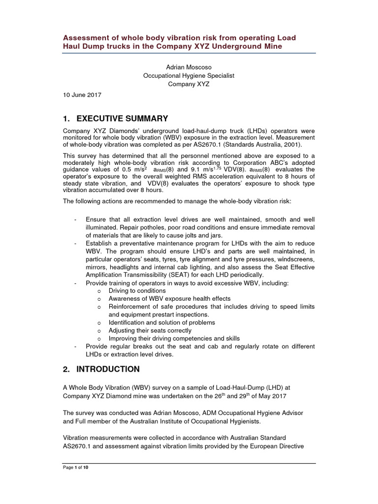 Whole Body Vibration Risk Assessment | PDF | Occupational Hygiene