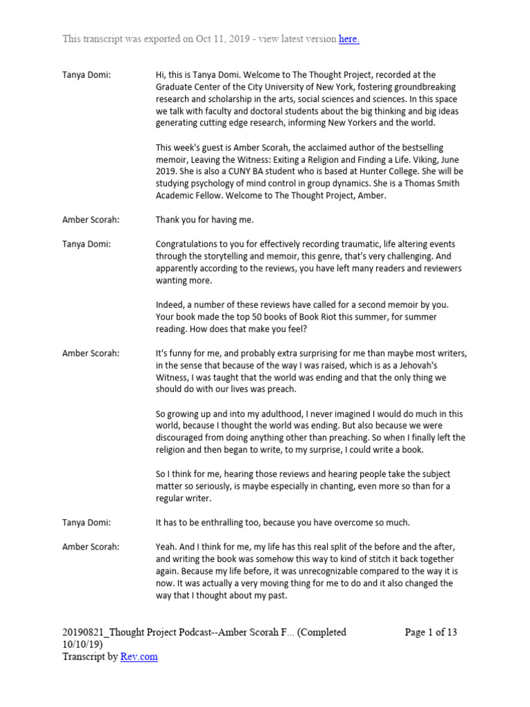 Thought Project Podcast Amber Scorah Final Mixdown | PDF | Happiness ...