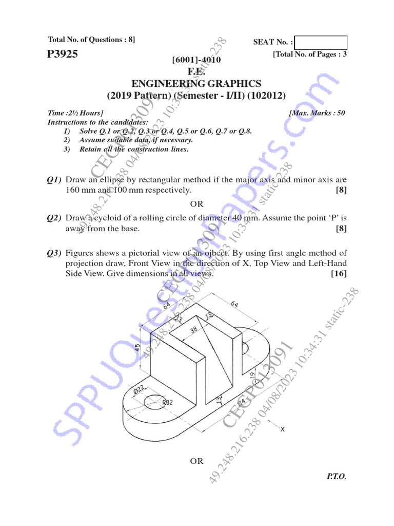Be - First Year Fe Engineering - Semester 2 - 2023 - May - Engineering Graphics Pattern 2019 ...