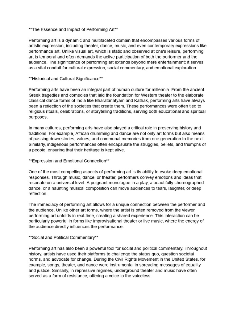 Significance of Performing Arts | PDF | Dances | Theatre