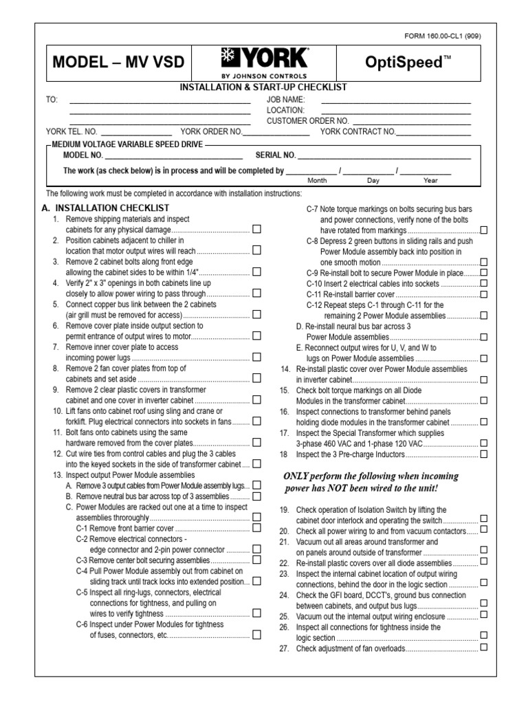 VSD Installation Checklist | PDF | Power Supply | Electrical Connector