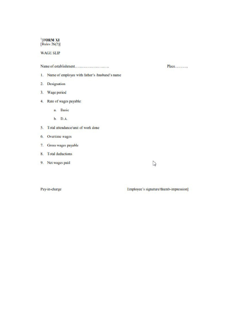 Wage Slip Form Xi Model | PDF
