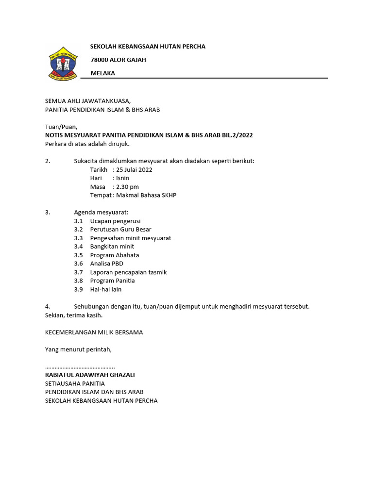 Notis Mesyurat Panitia Piba | PDF