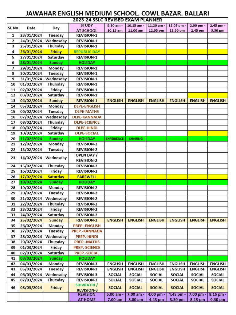 Class 10th 2023-24 Revised Exam Planner | PDF
