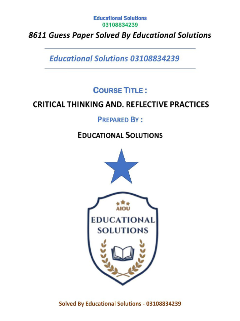 Guess 8611 - Critical Thinking And. Reflective Practices - Solved | PDF
