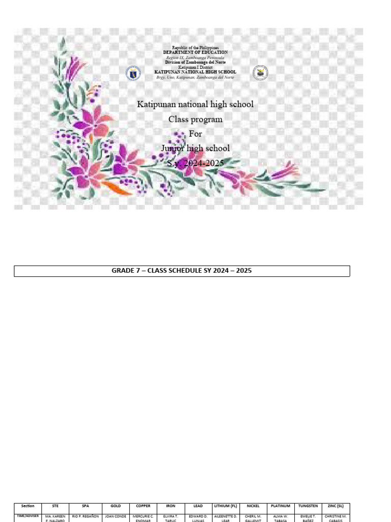 JHS Class Schedule 2024 2025 of Katipunan NHS | PDF | Chemical Elements | Minerals