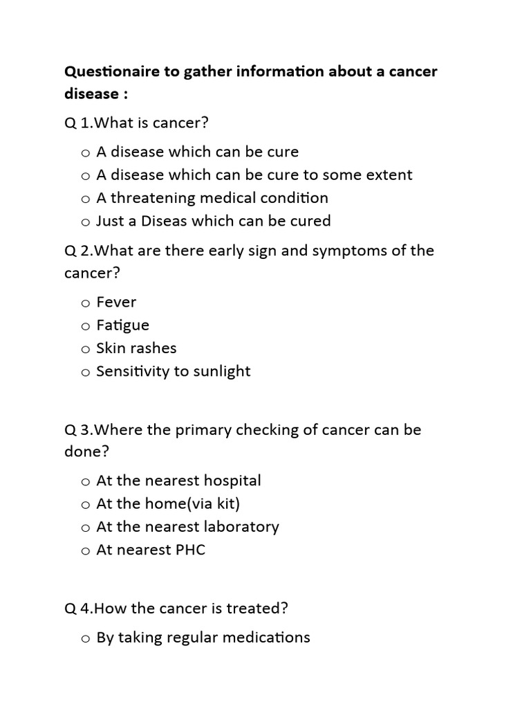 Questionaire To Gather Information About A Cancer Disease | PDF