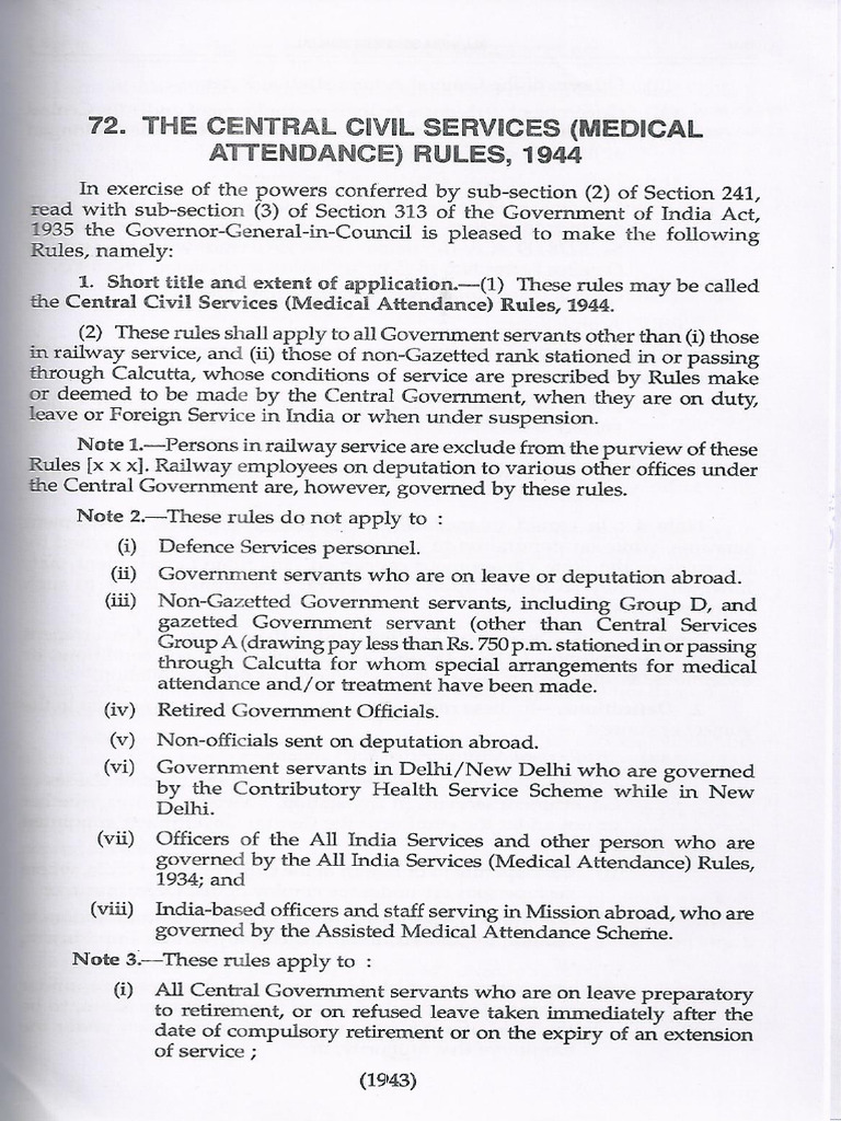 Central Civil Services (Medical Attendance) Rules, 1944 | PDF