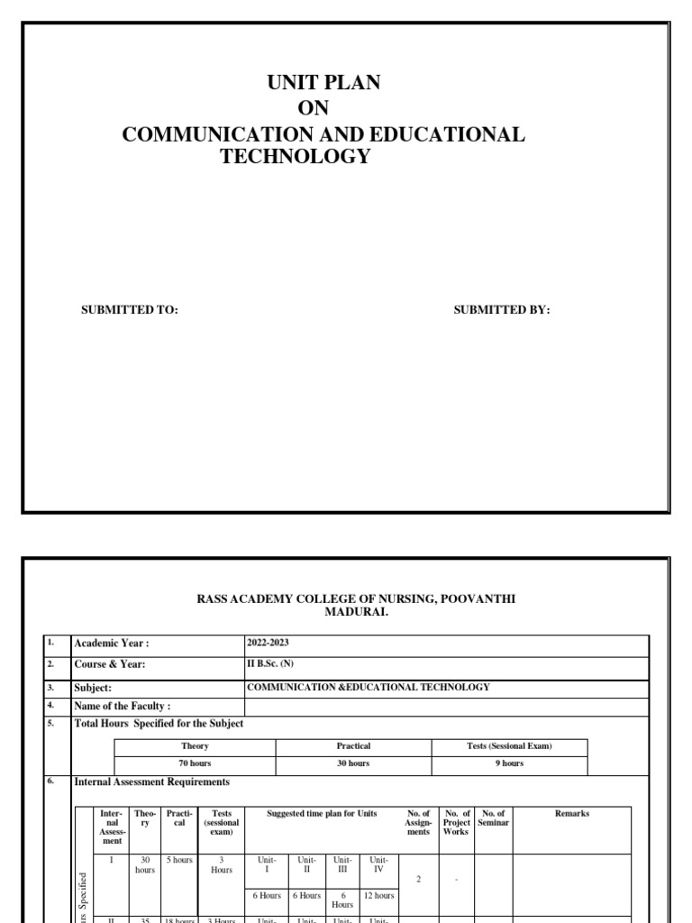 Unit plan-CET 2022-2023 | PDF | Educational Technology | Communication