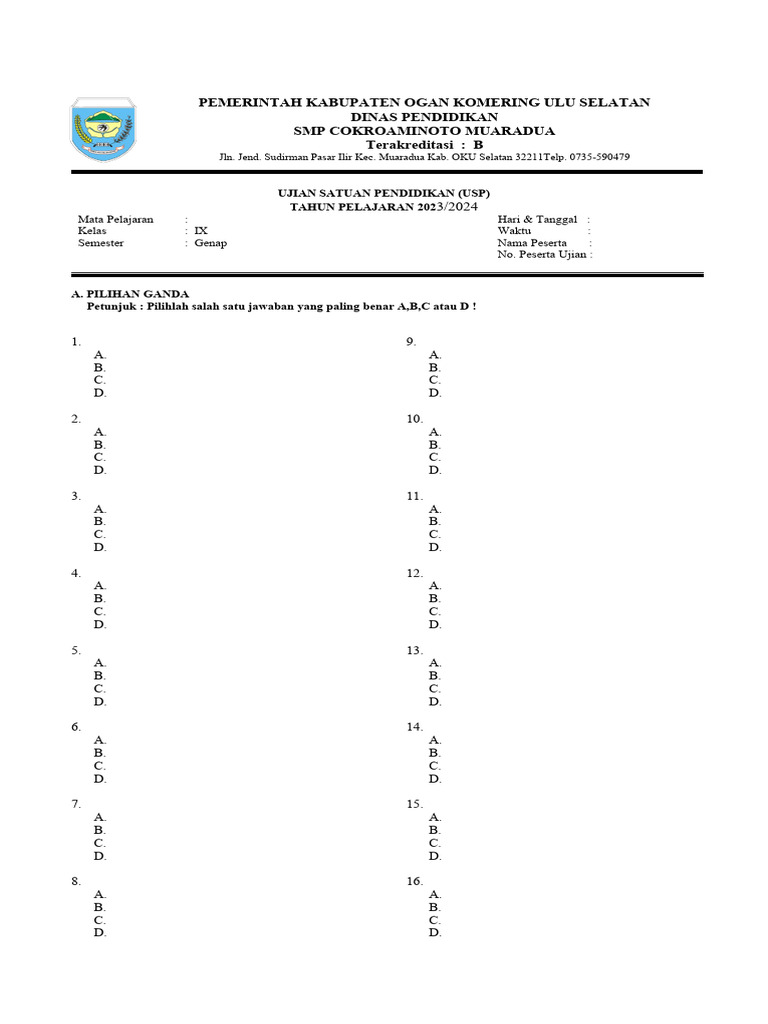 Format Soal Usp | PDF