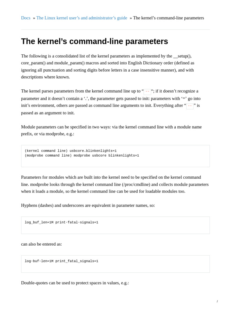 The Kernel's Command-Line Parameters | PDF | Booting | Command Line ... The Kernel's Command-Line Parameters | PDF | Booting | Command Line ...