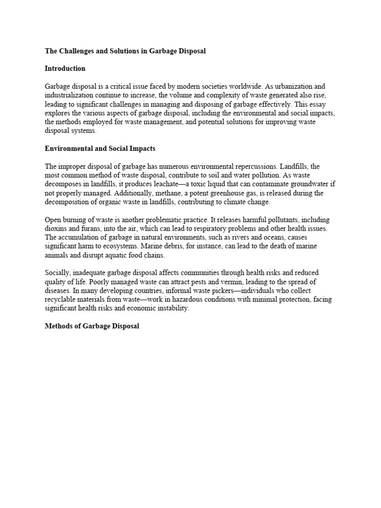 Challenges in Garbage Disposal Solutions | PDF