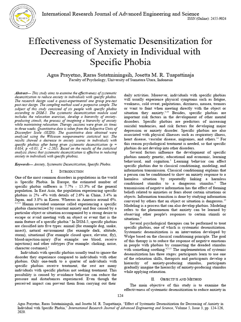 Effectiveness of Systematic Desensitization For | PDF | Phobia | Anxiety