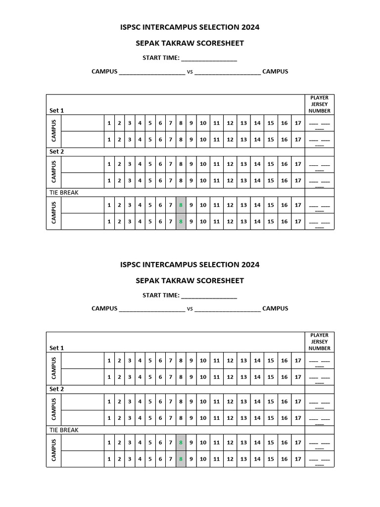 Scoresheet Ispsc Intercampus Selection 2024 | PDF