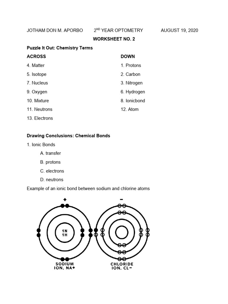 Worksheet No. 2 | PDF | Chemical Bond | Ion