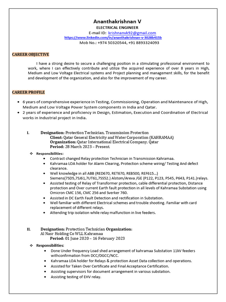 ANANTHAKRISHNAN V Original | PDF | Electrical Substation | Transformer