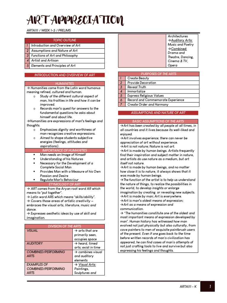 Art Appreciation Prelims Transes | PDF | The Arts | Color