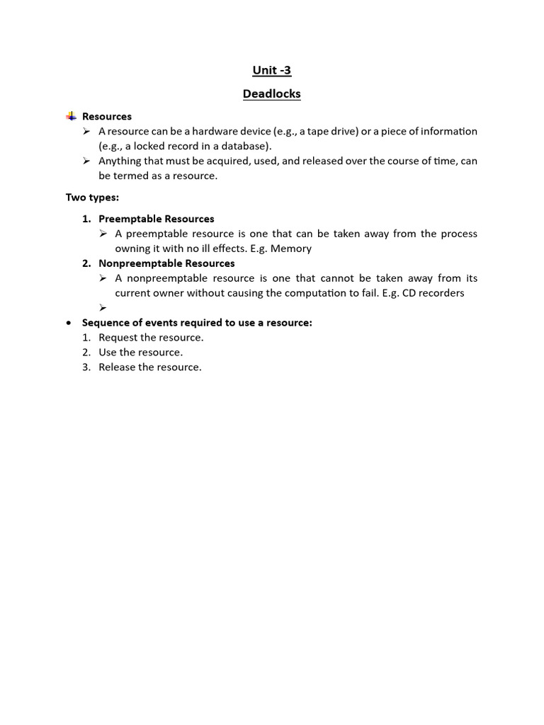 Unit-3 Deadlock (1) | PDF | Scheduling (Computing) | Operations Research
