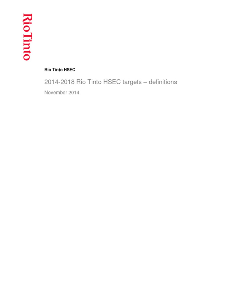 2014 - 2018 Rio Tinto HSEC Targets - Definitions | PDF | Greenhouse Gas ...