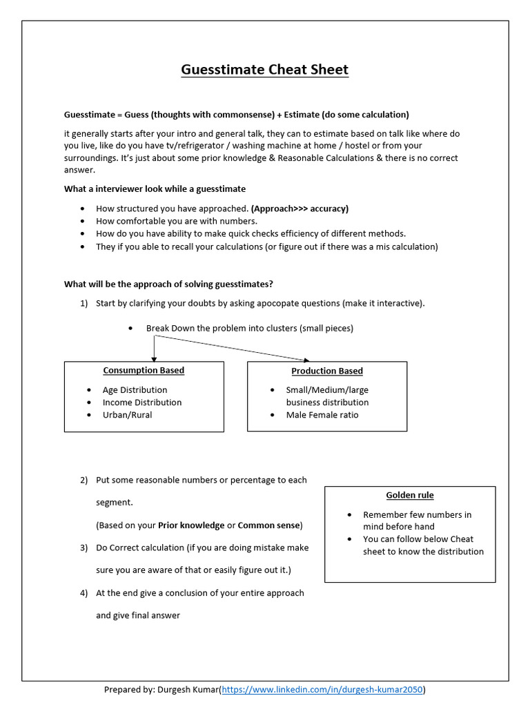 Guesstimate Cheat Sheet 1642617371 | PDF | Tea | Economies