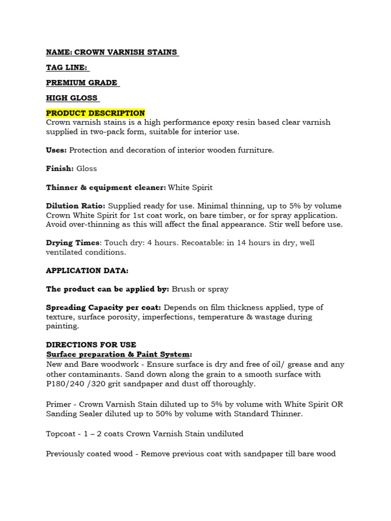 Crown Varnish Stains | PDF | Home & Garden
