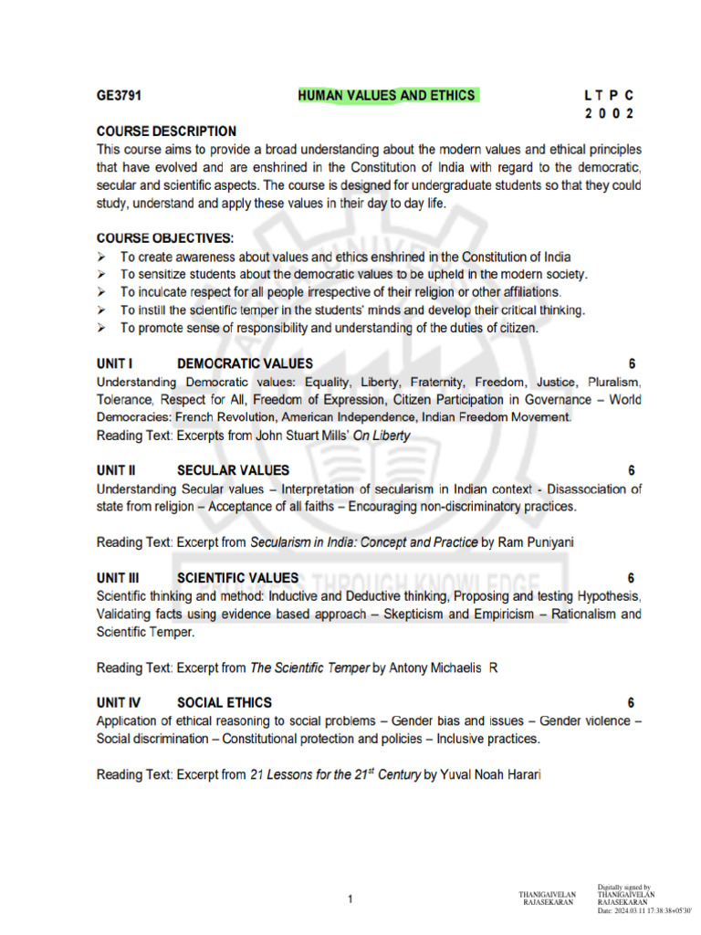 Human Syllabus Anna | PDF | Games & Activities | Law