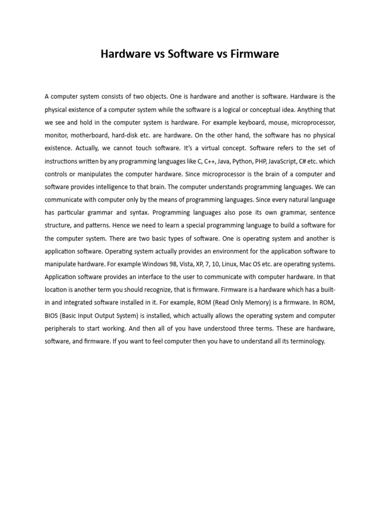 Hardware Vs Software Vs Firmware | PDF | Computers