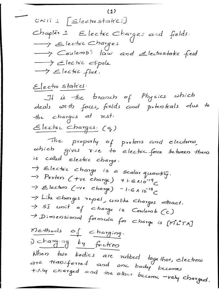L1 Electric Charges and Fields Notes | PDF