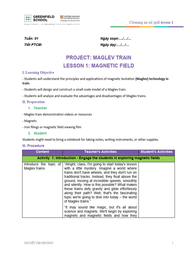 GF STEAM K07 Tiết 01-02 Maglev Train Lesson Plan | PDF | Magnetism | Train