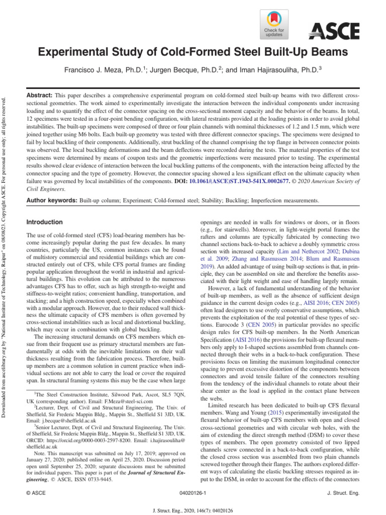 Exp Study On Builtup Cfs Beam | PDF | Buckling | Beam (Structure)