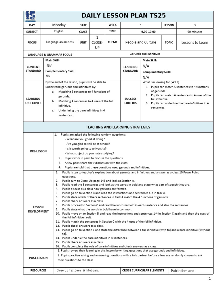 Lesson 104 LA | PDF | Subject (Grammar) | Lesson Plan