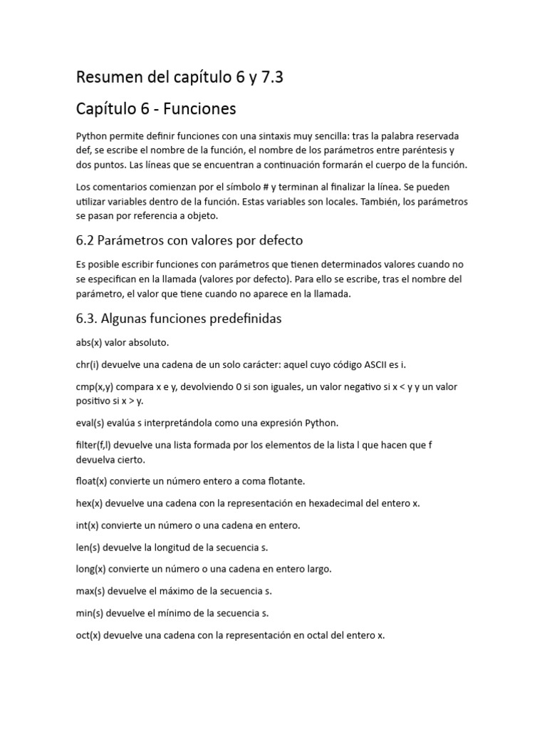 Resumen Del Capítulo 6 y 7 de Python | PDF | Python (lenguaje de ...