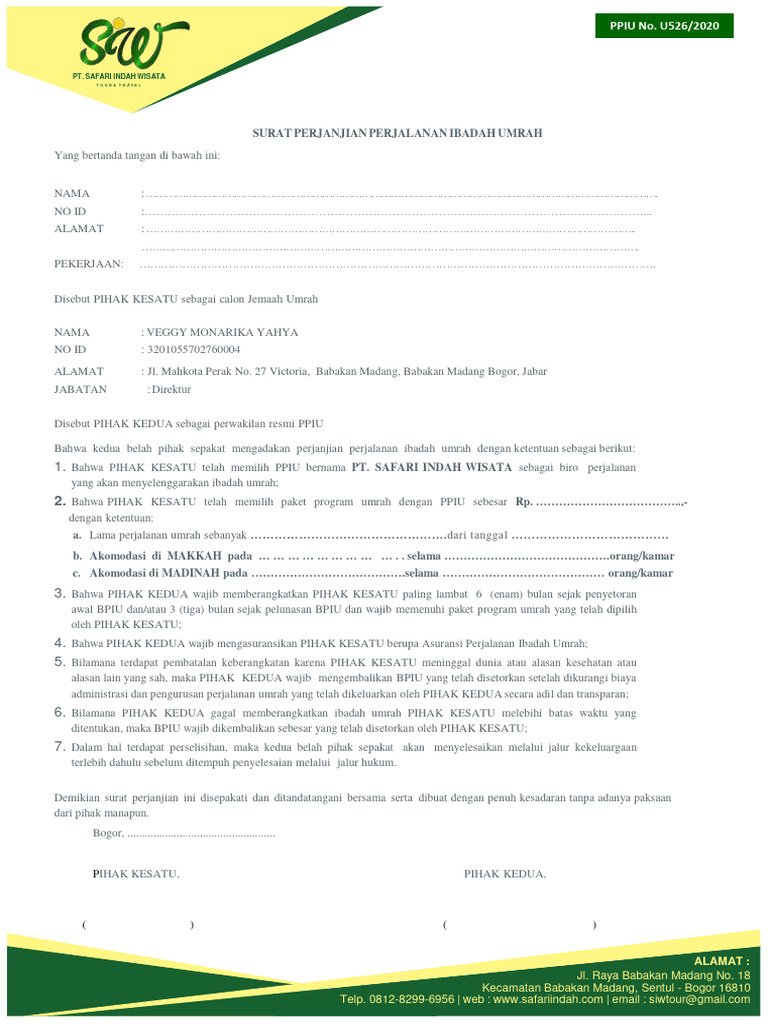 Perjanjian Umrah PT Safari Indah | PDF