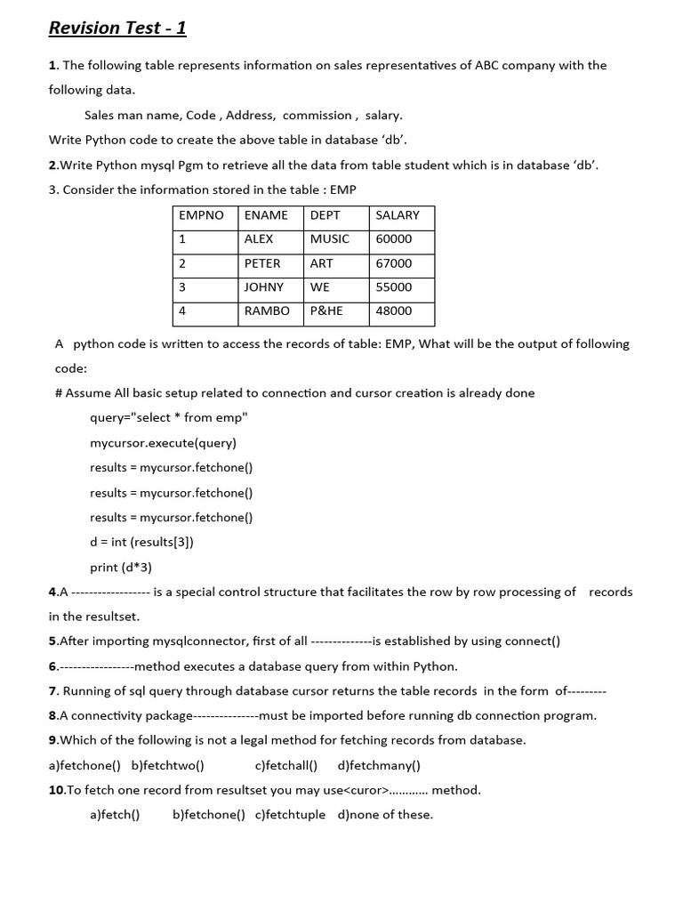 Sql Connectivity Revision Pdf Relational Database Databases